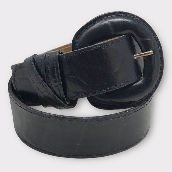 Omega | Accessories | Omega Black Belt Genuine Leather Croco Italian ...